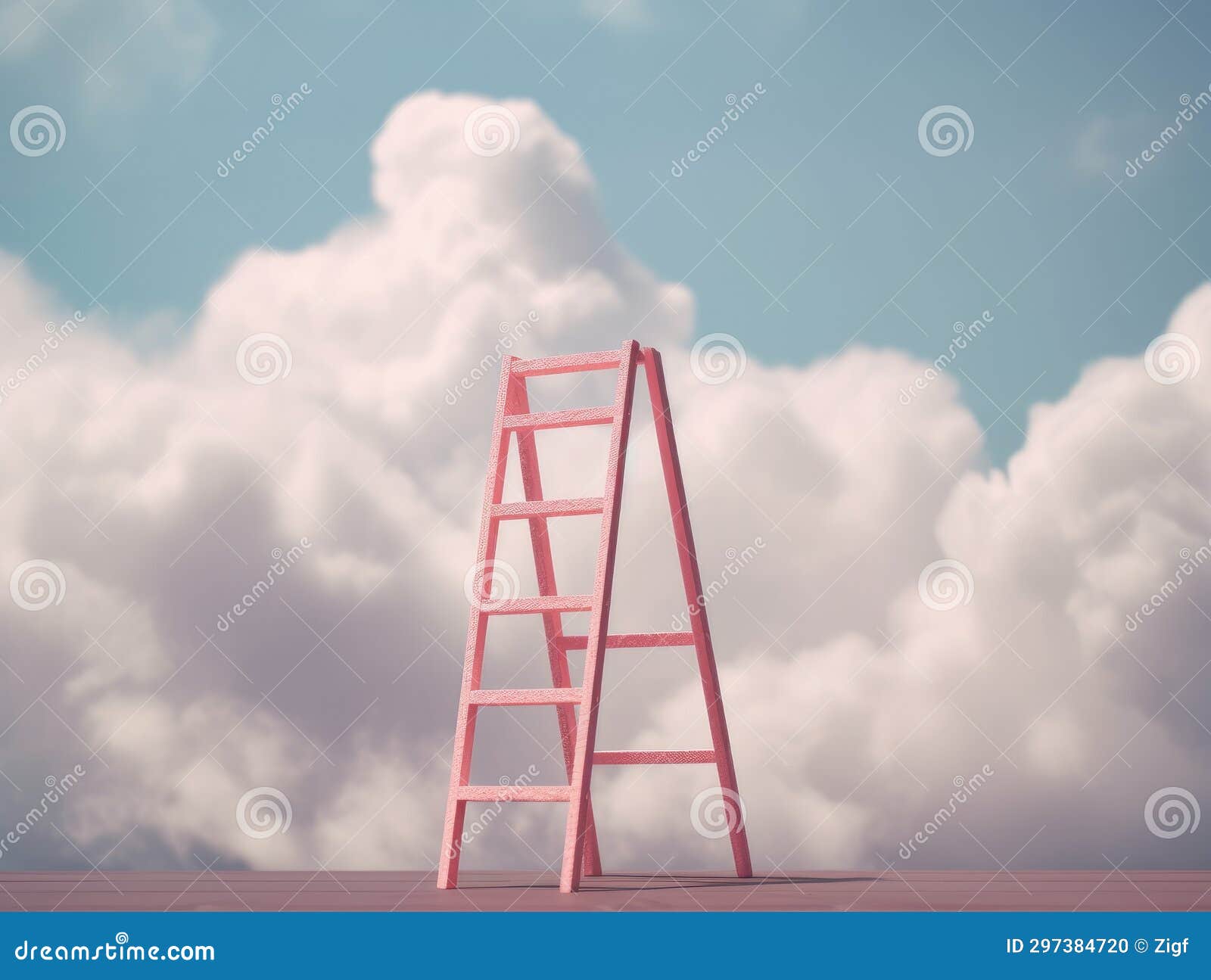 Pink Ladder Standing on Top of a Cloud Stock Illustration ...