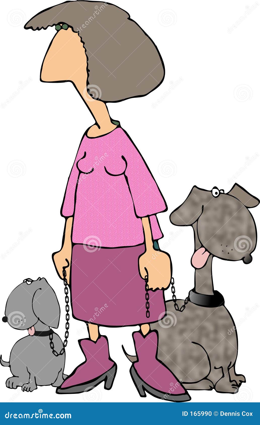 Pink Lady with 2 Dogs stock illustration. Illustration of boots - 165990