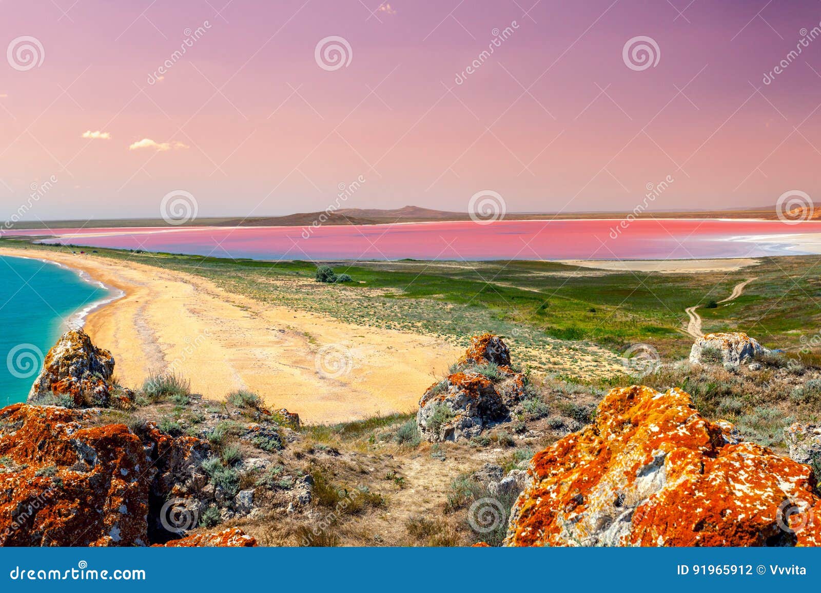 Pink lake at sunset light stock photo. Image of panoramic - 91965912