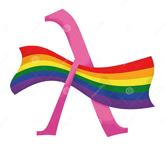 Lambda Symbol On Rainbow Flags To Promote Lgbtiq Rights Vector Illustration Stock Vector