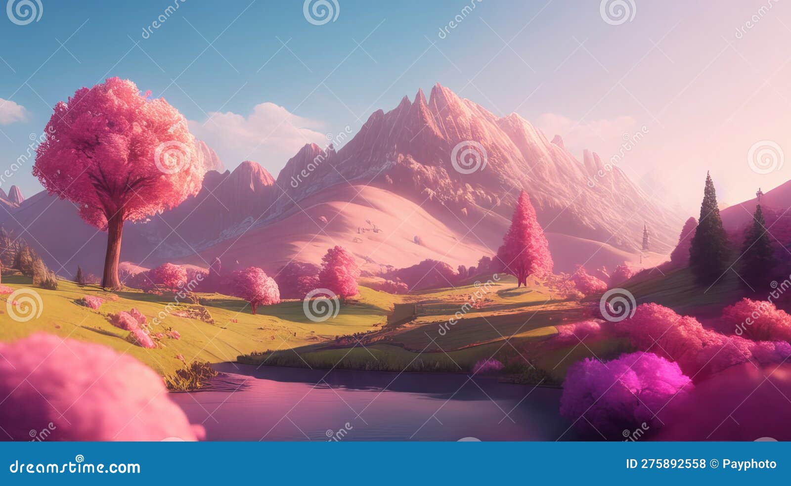 Pink Landscape, Nature, Minimalism. Encaustic, Art Decoration, Sketch ...