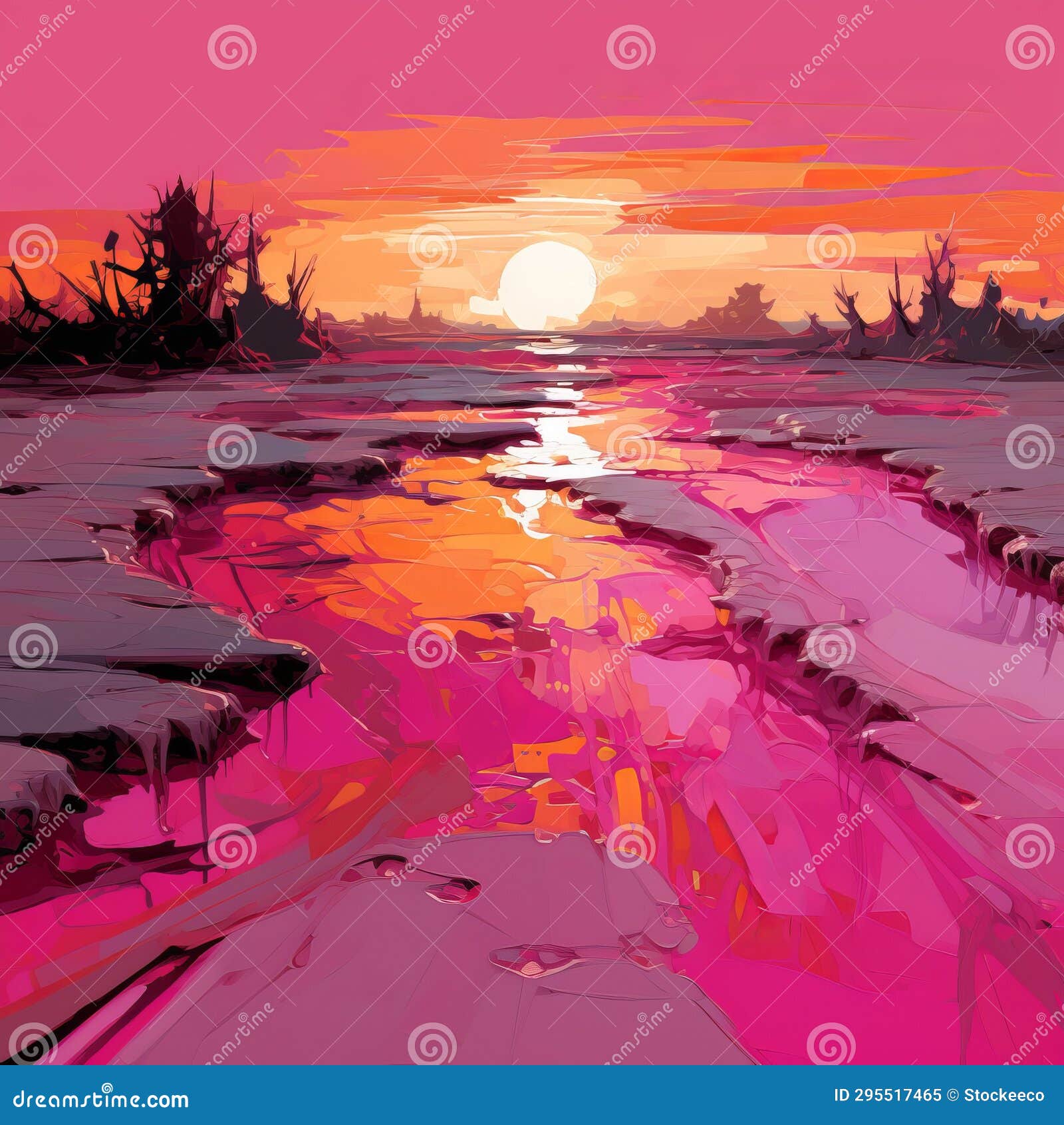 Pink Landscape With White Stream At Sunset - Concept Art Inspired ...