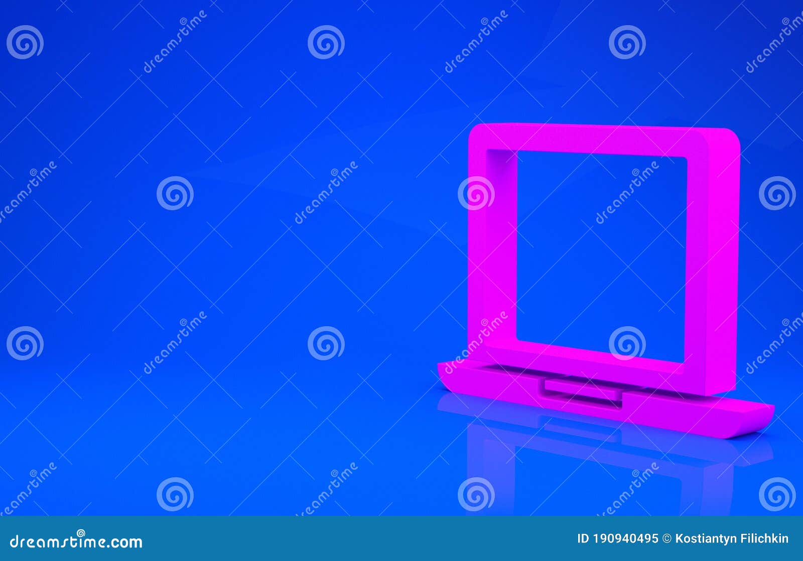 Pink Laptop Icon Isolated on Blue Background. Computer Notebook with ...