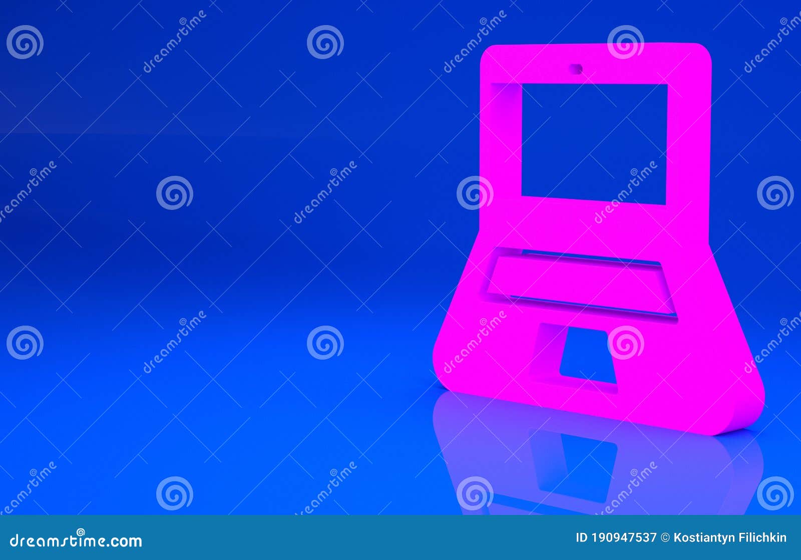 Pink Laptop Icon Isolated on Blue Background. Computer Notebook with ...