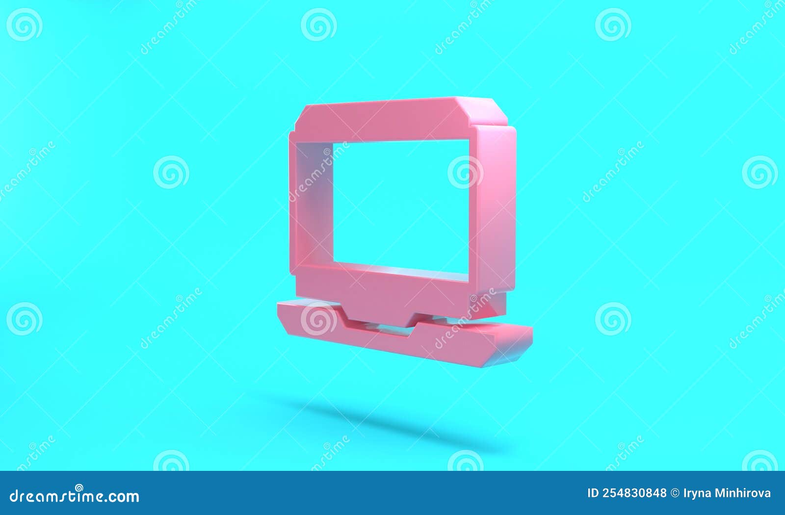 Pink Laptop Icon Isolated on Turquoise Blue Background. Computer ...