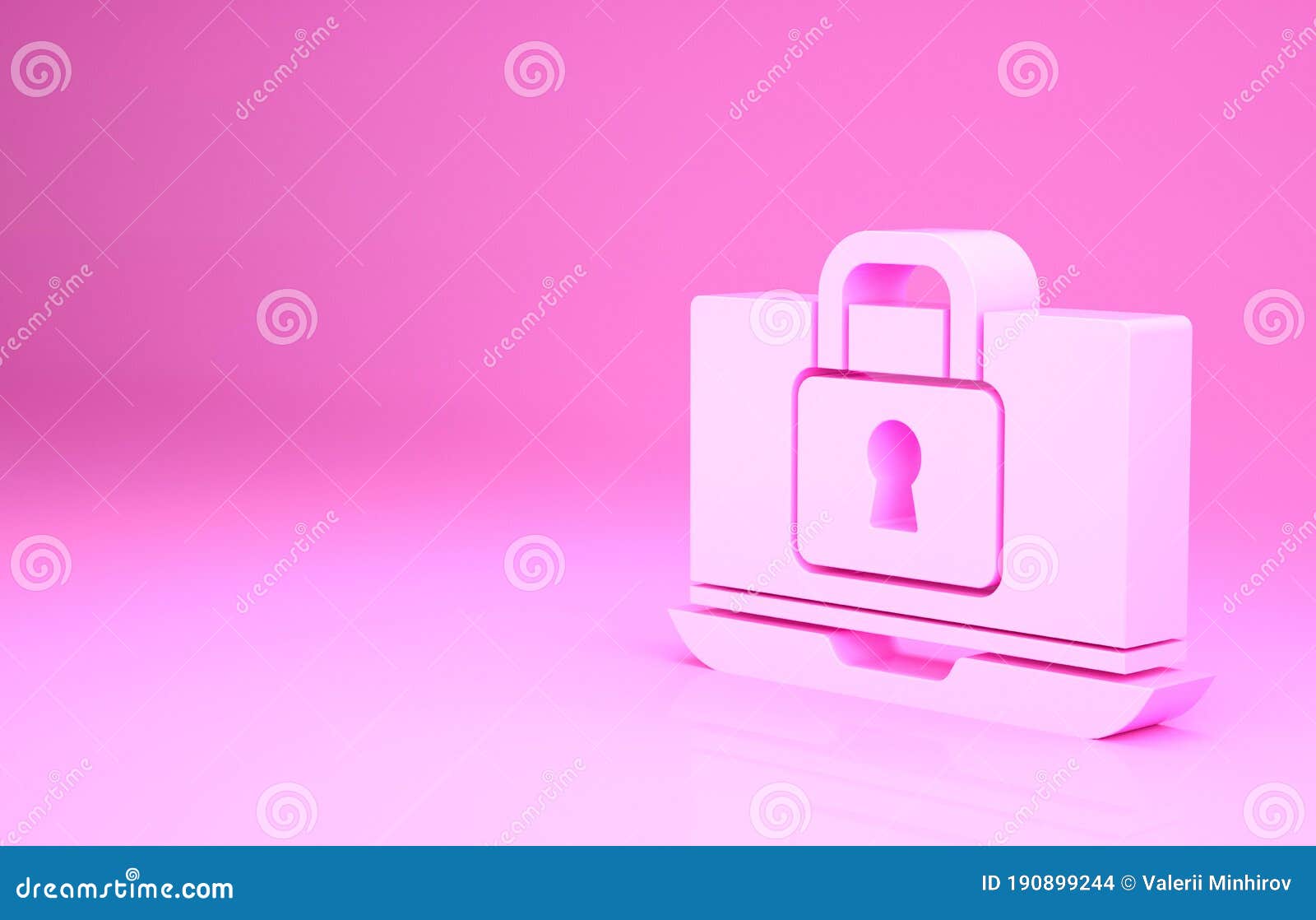 Pink Laptop and Lock Icon Isolated on Pink Background. Computer and ...