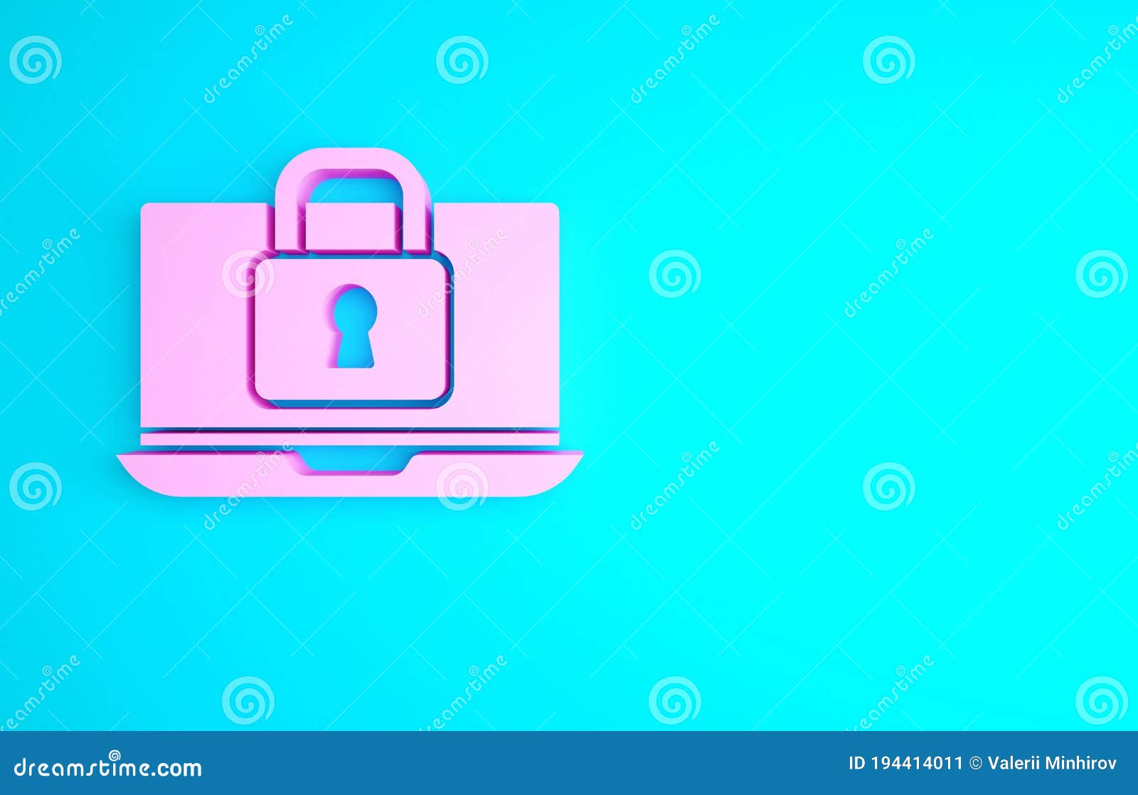 Pink Laptop and Lock Icon Isolated on Blue Background. Computer and ...