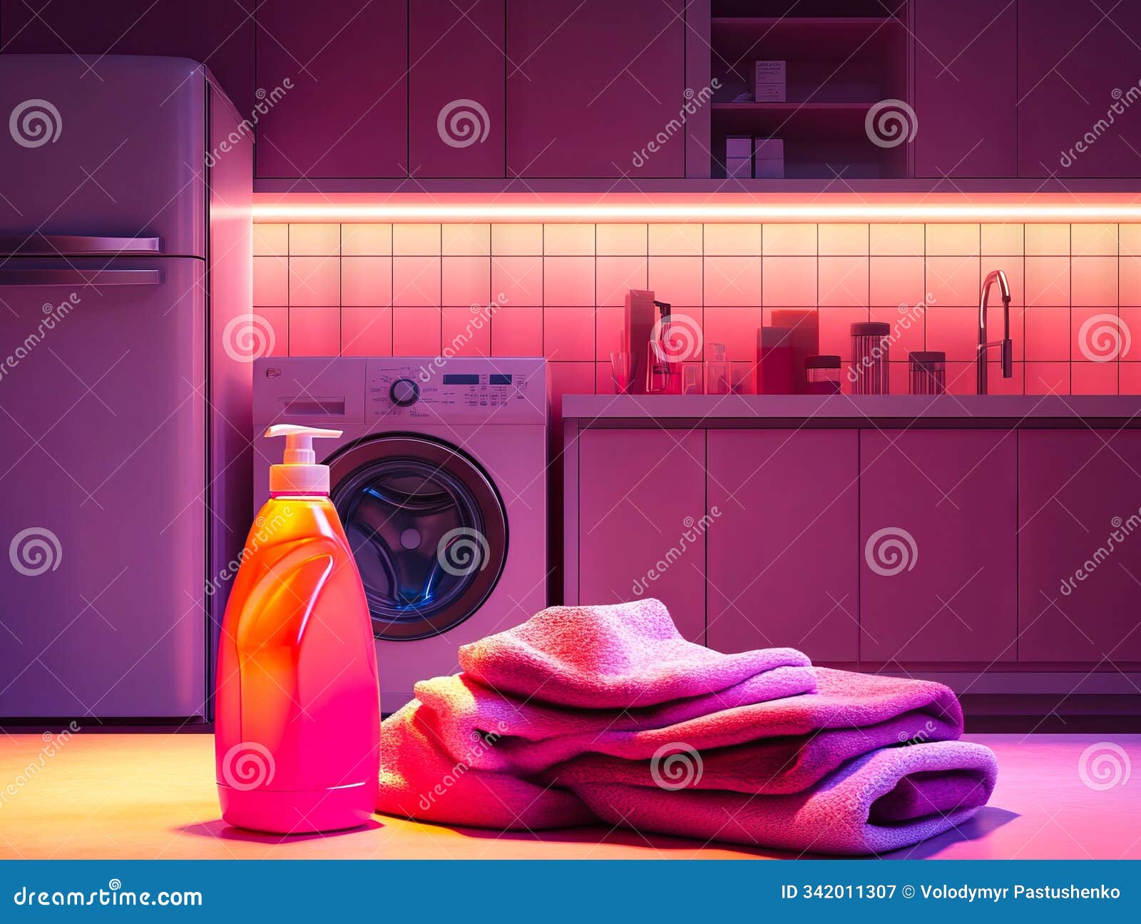 A Pink Laundry Detergent Bottle Sitting on Top of a Counter Next To a ...
