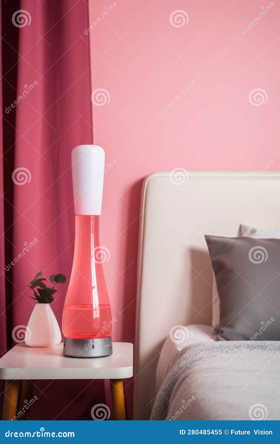 Pink Lava Lamp on Bedside Table in Bedroom in Daylight, Created Using ...
