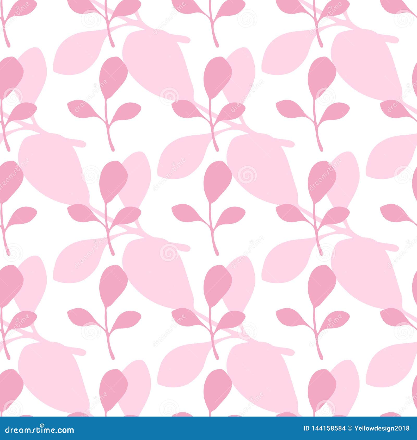 Pink Leaves Vector Seamless Pattern on White Background. Backdrop Flat ...