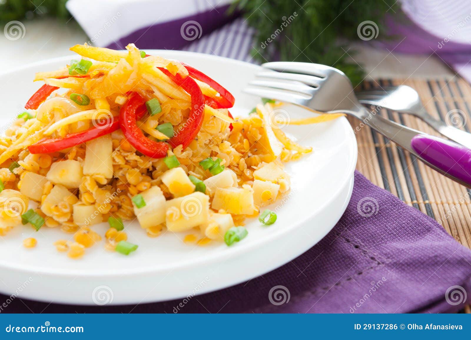 Pink Lentils on a Plate and Roasted Vegetables Stock Photo - Image of ...