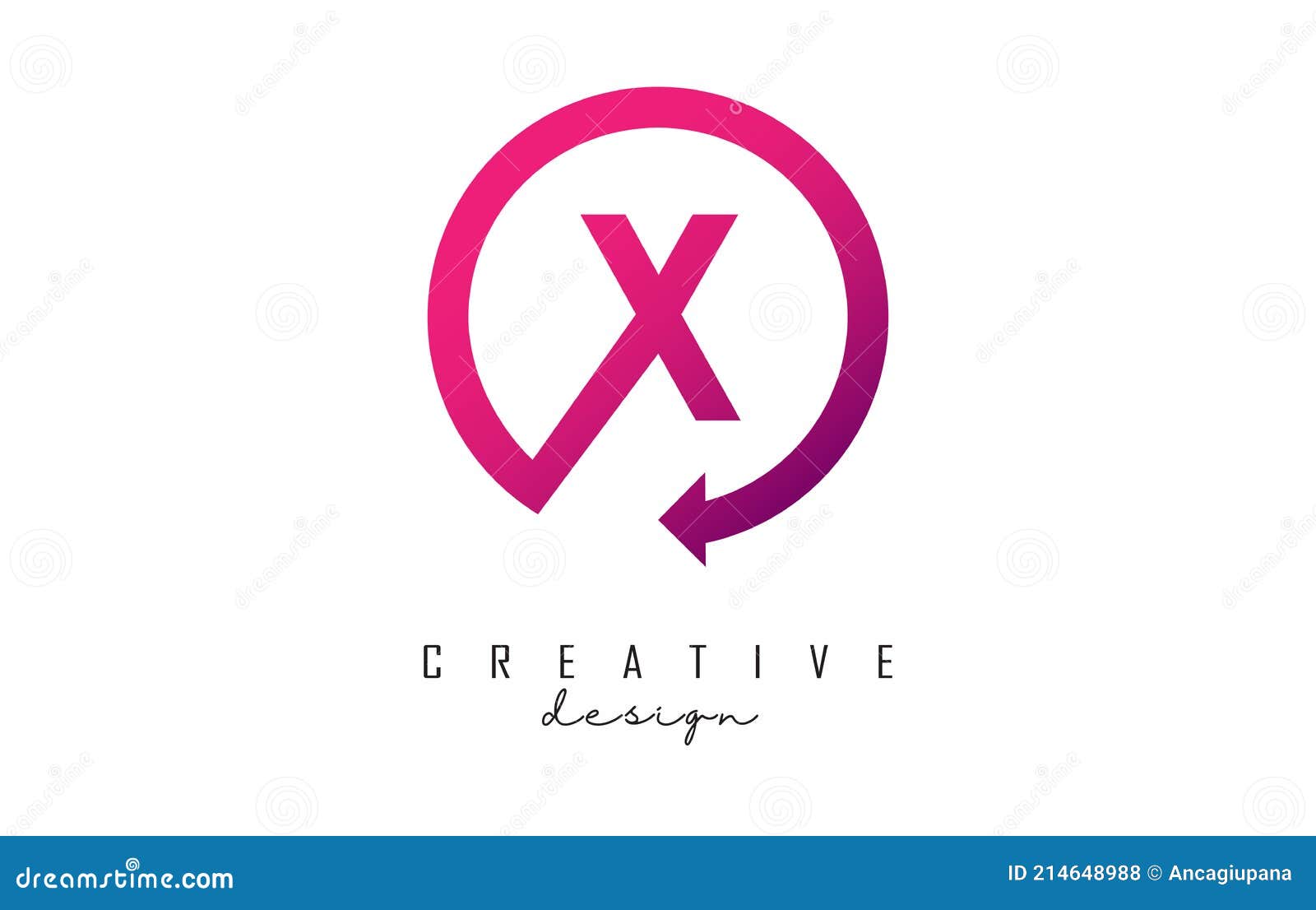 Pink X Letter Logo Design with Circle Frame and Arrow Stock Vector ...