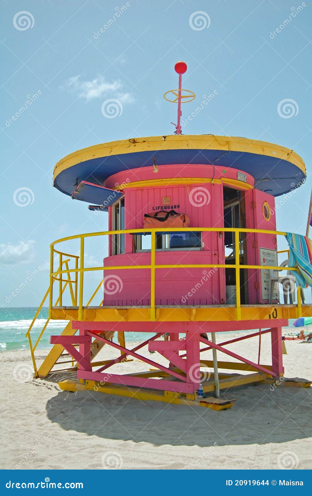 Pink lifeguard tower stock photo. Image of bright, ocean - 20919644