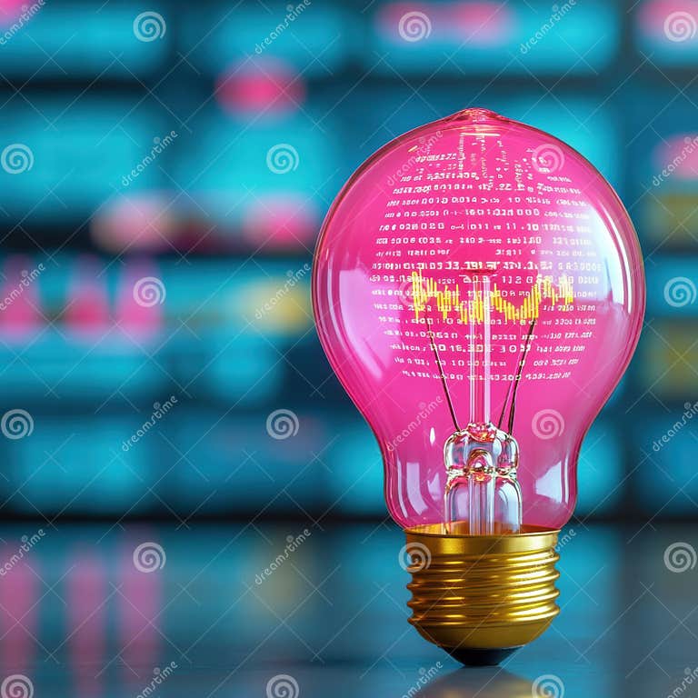 A Pink Light Bulb with Digital Data and Graphs Symbolizes Innovative ...