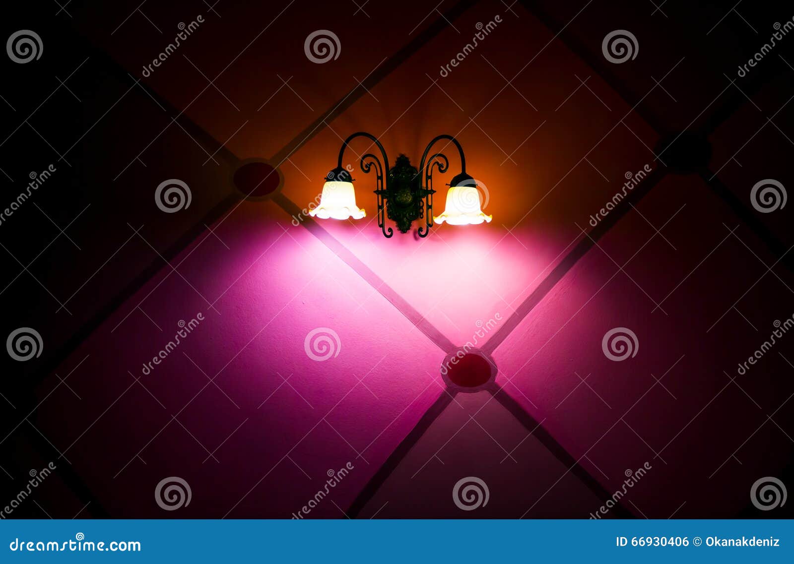 Pink Light Shine Lamp and Decorative Wall Background Stock Photo ...