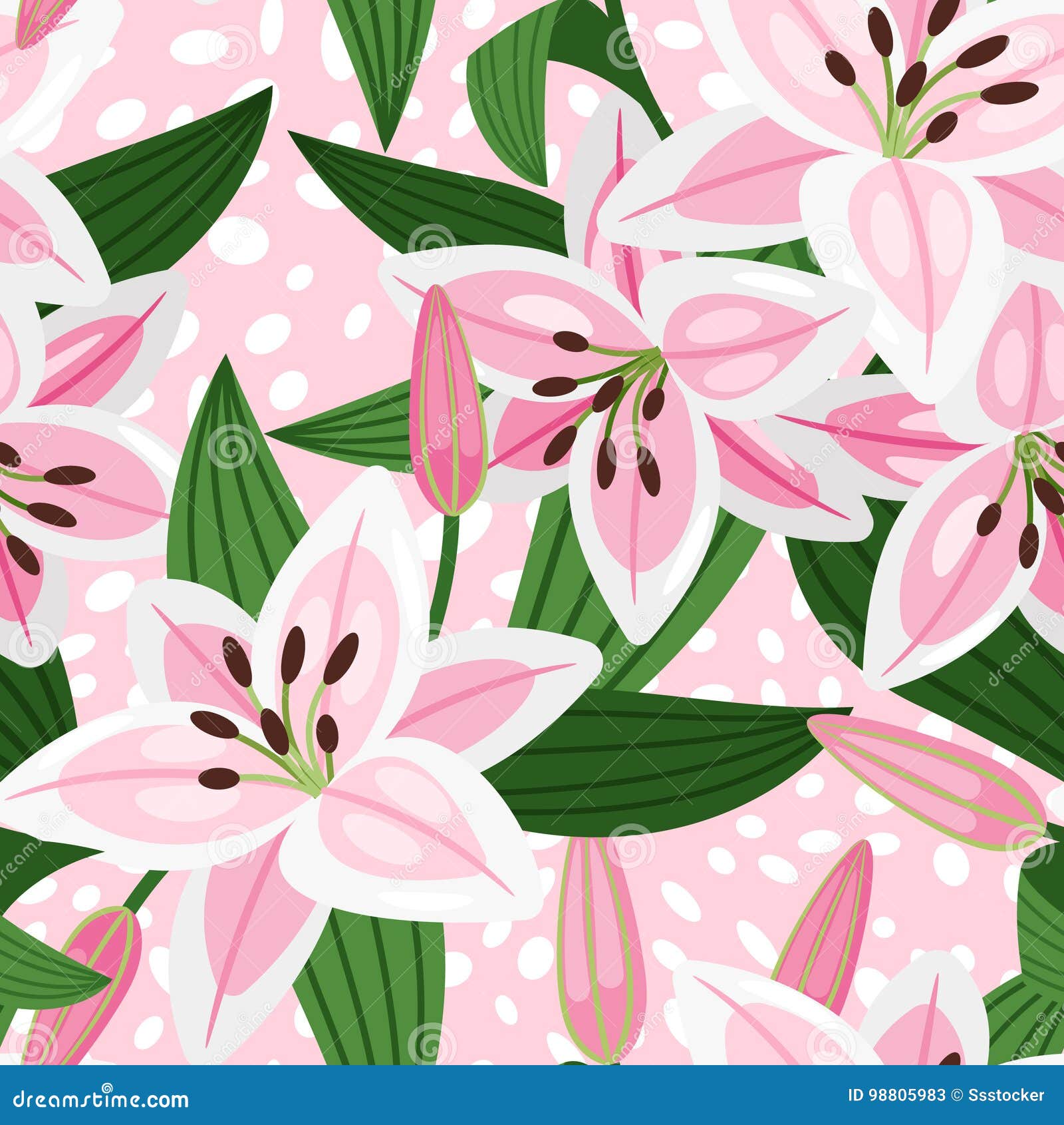 Pink lily floral pattern stock vector. Illustration of decoration ...