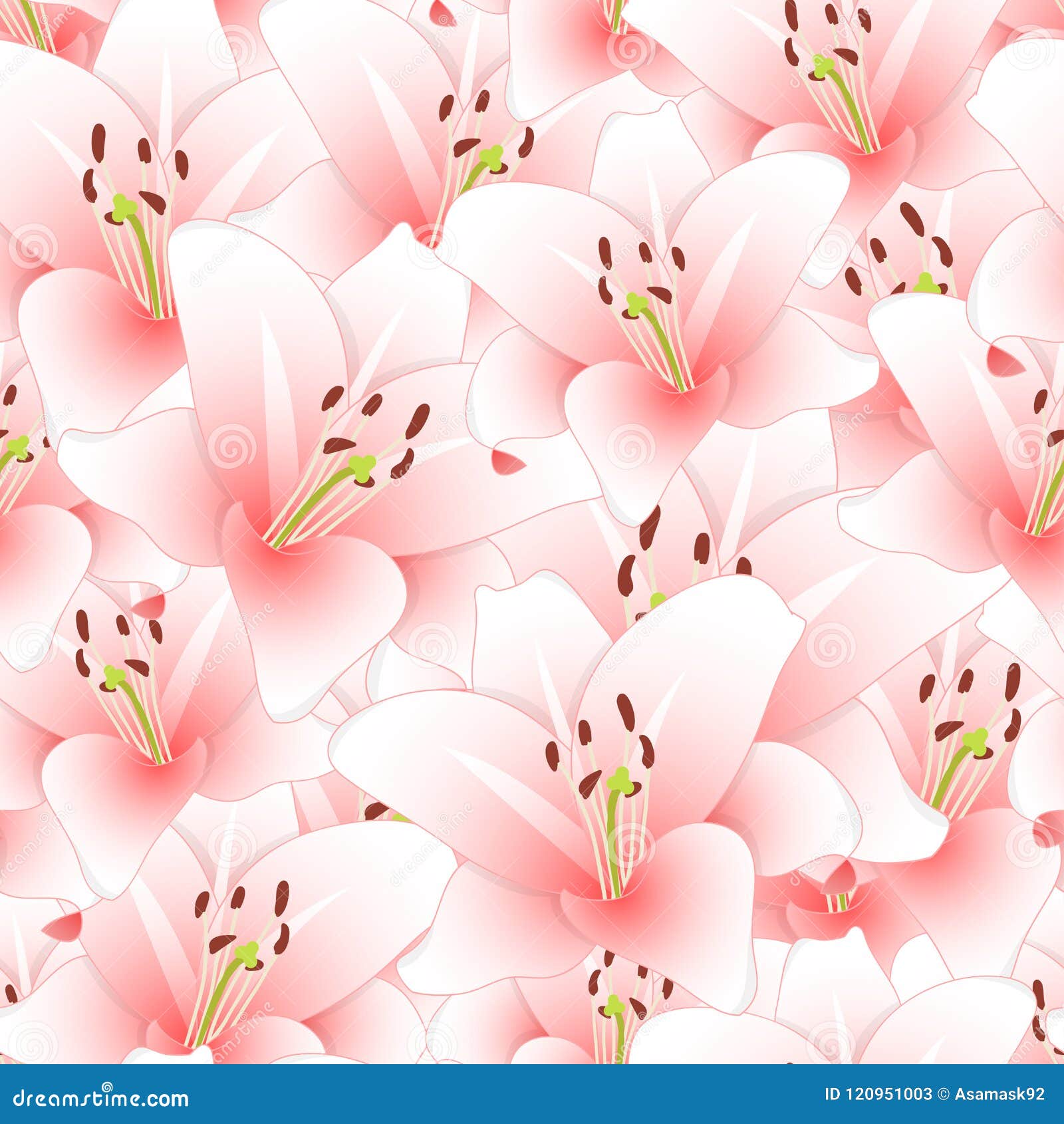 Pink Lily Flower Seamless Background. Vector Illustration Stock Vector ...
