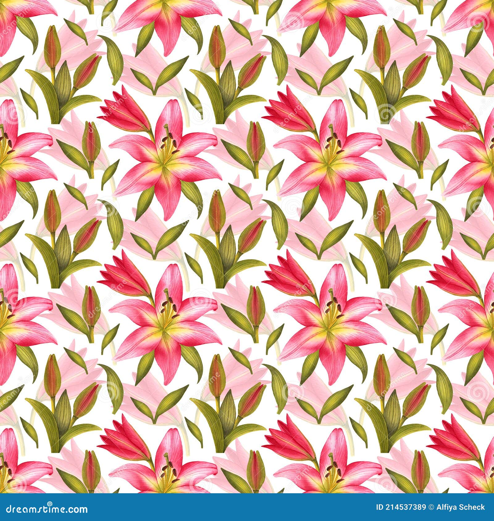 Pink Lili Flowers Seamless Pattern, Fabric Pattern, Digital Paper Stock ...