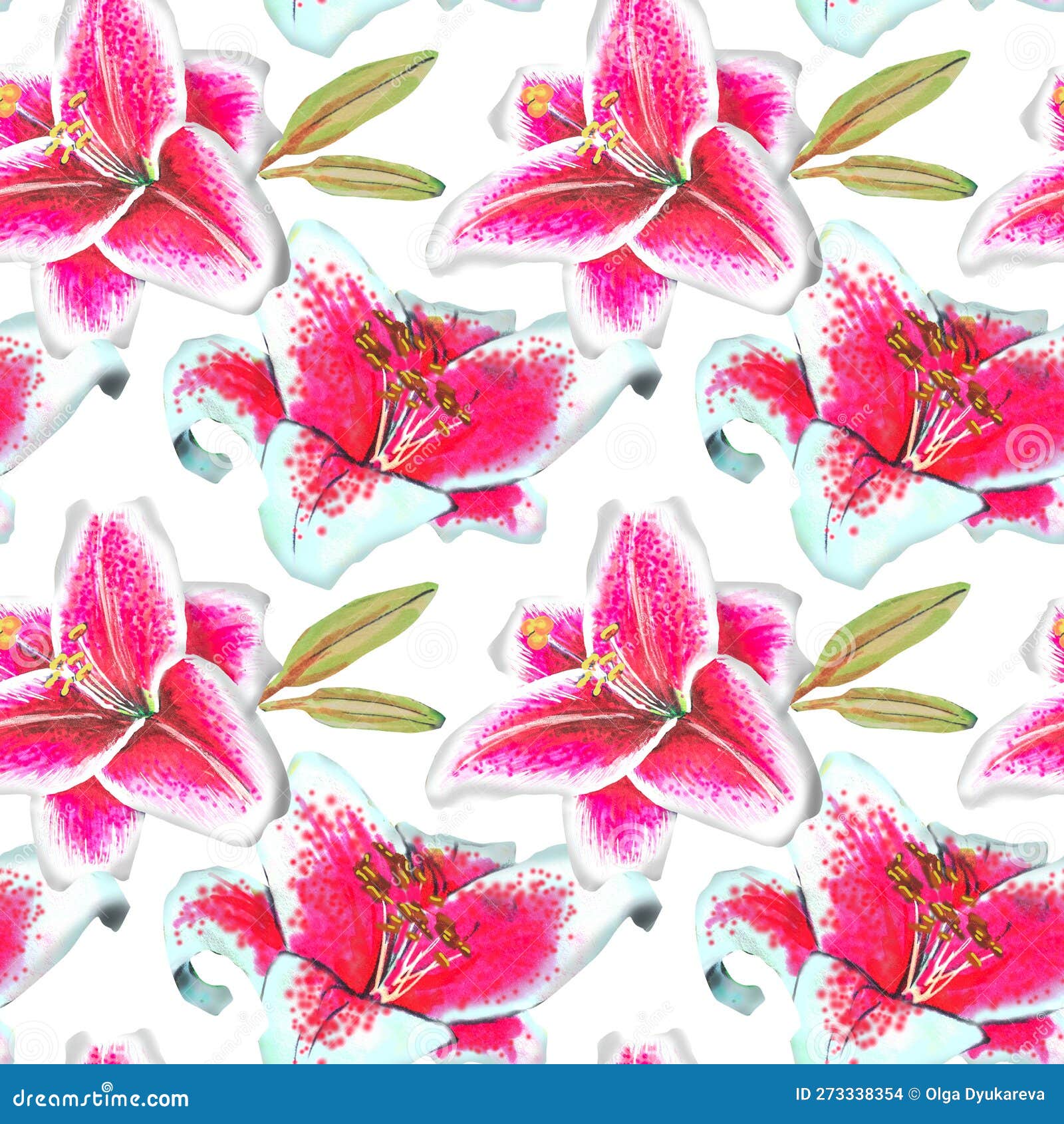 Pink Lily Pattern Illustration,hand Drawing.the Drawing is Made with ...