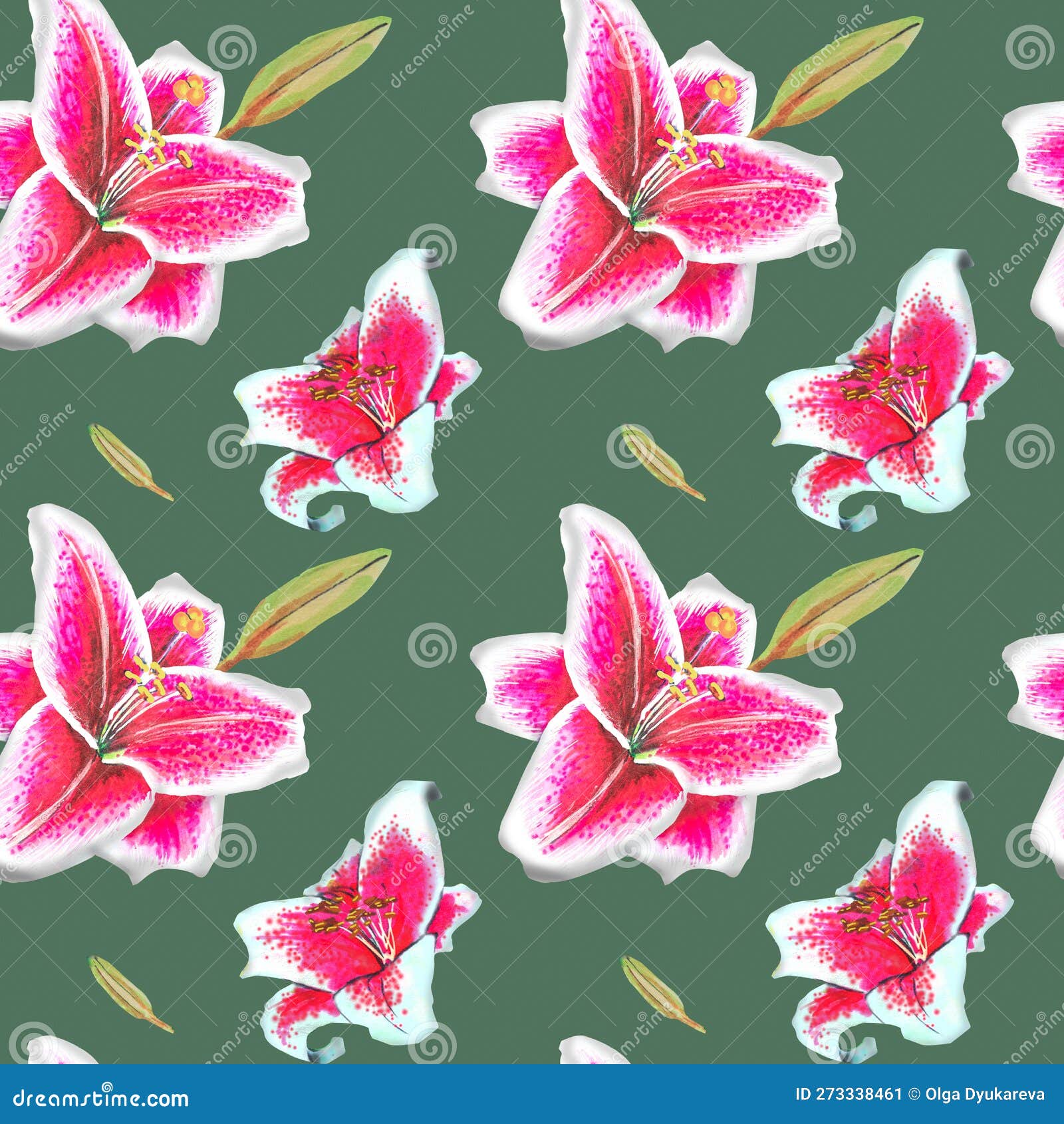 Pink Lily Pattern Illustration,hand Drawing.the Drawing is Made with ...