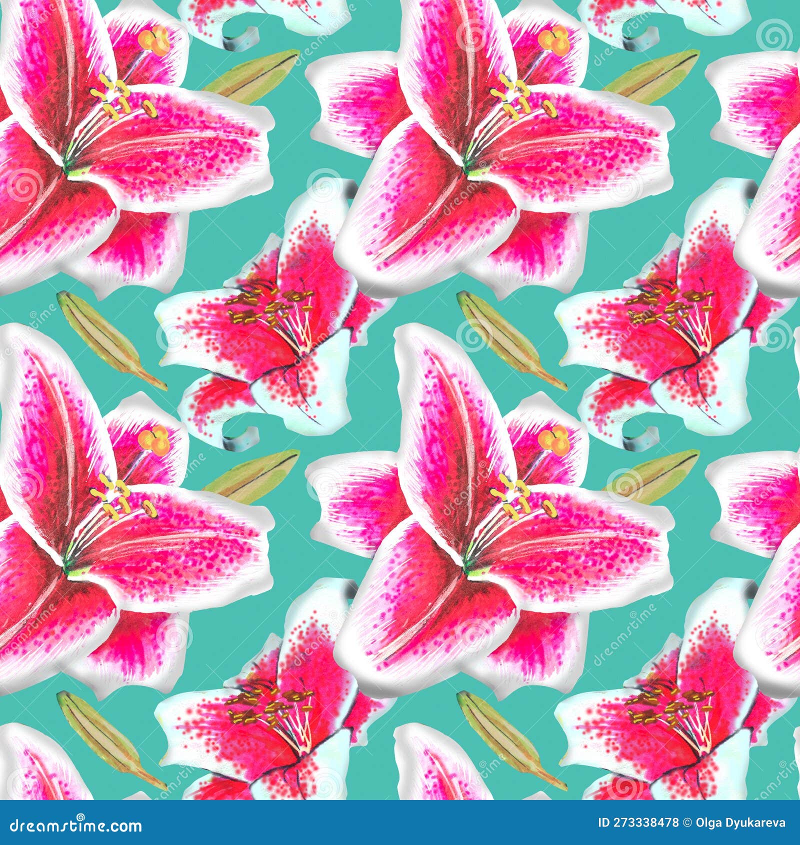 Pink Lily Pattern Illustration,hand Drawing.the Drawing is Made with ...