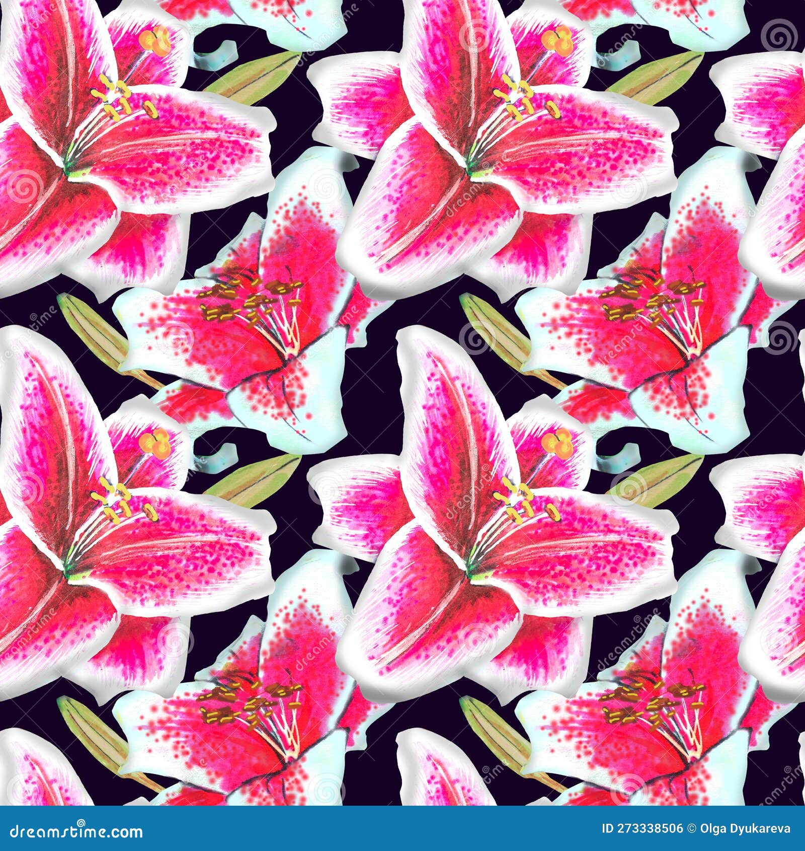 Pink Lily Pattern Illustration,hand Drawing.the Drawing is Made with ...