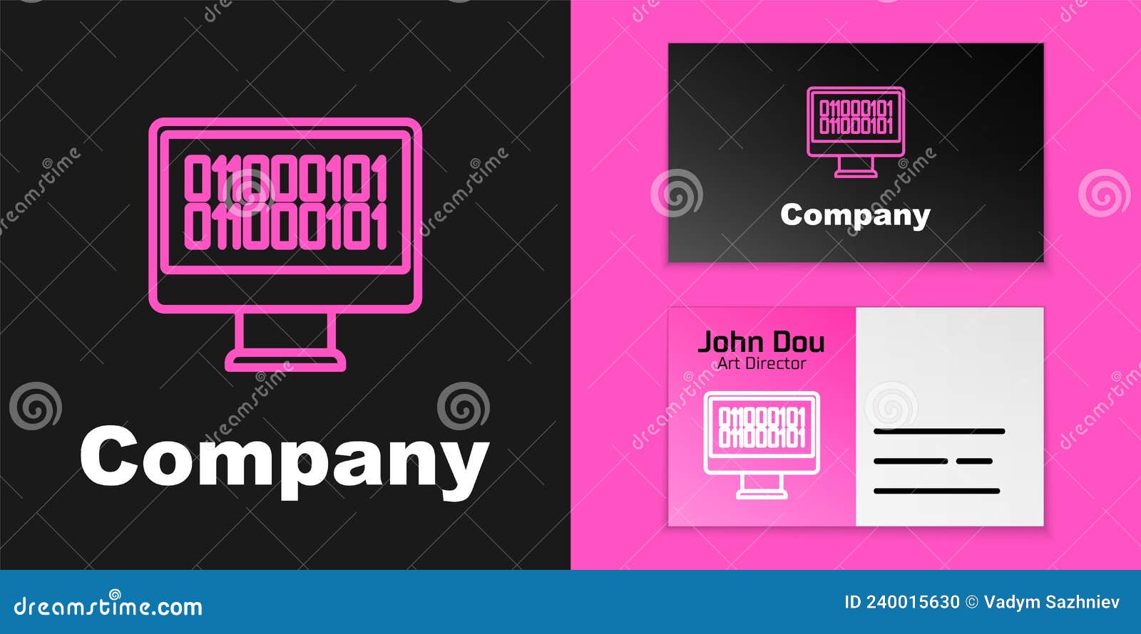 Pink Line Binary Code Icon Isolated on Black Background. Logo Design ...