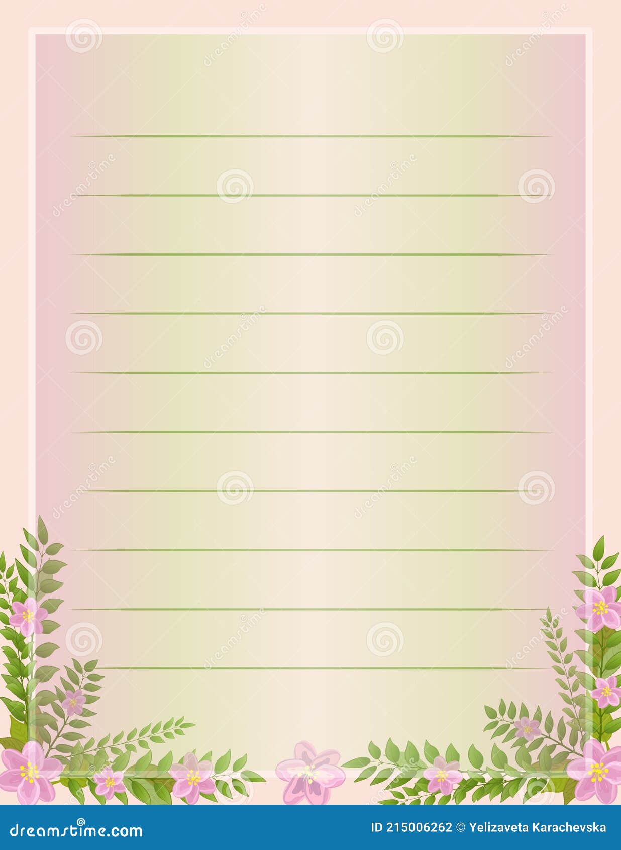 Pink Lined Letter Paper Page with a Floral Frame Stock Illustration ...