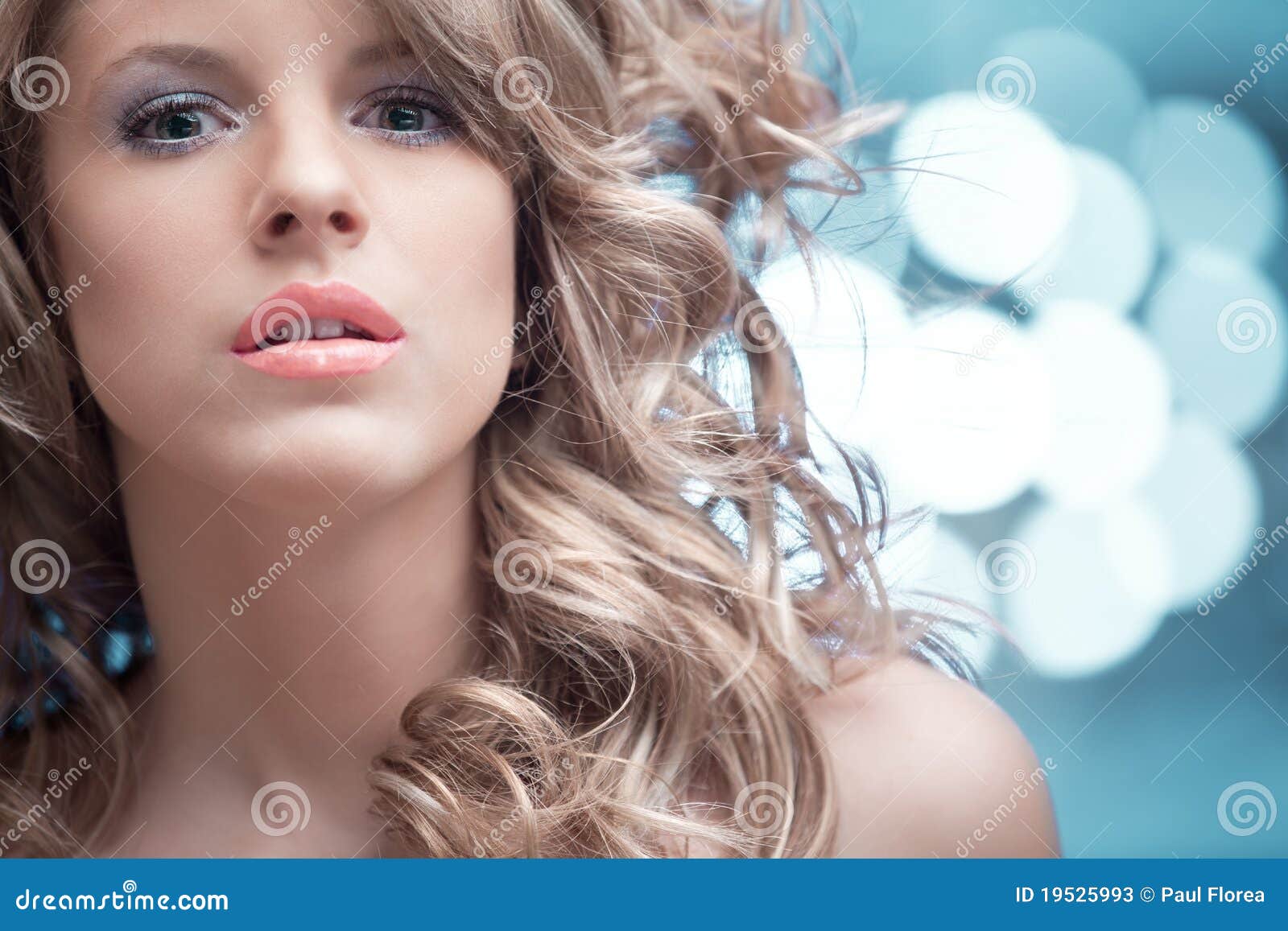 Pink lips curly blonde stock image. Image of beautiful - 19525993