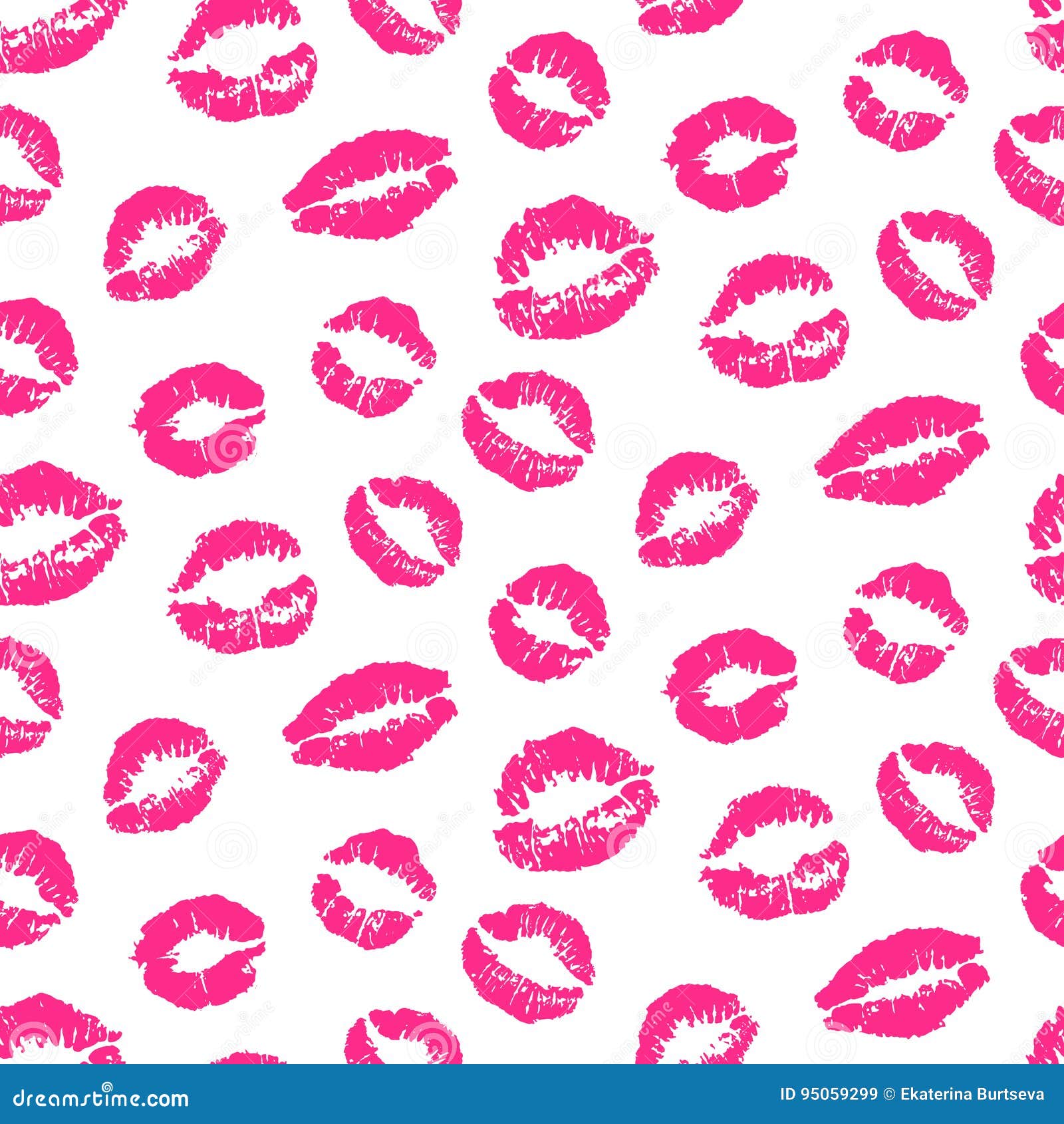 Pink Lips Kiss Prints Seamless Pattern, Isolated on White Background ...