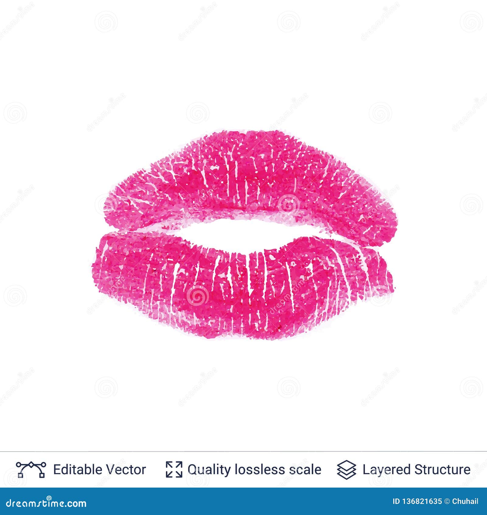 Pink Lips Print Isolated on White Background. Stock Vector ...