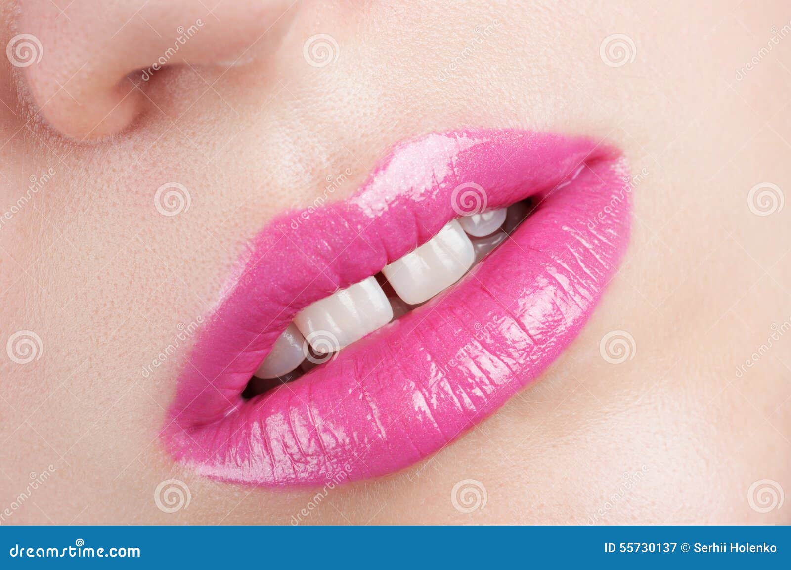 Pink Lips with White Teeth. Stock Image - Image of beauty, cosmetics ...
