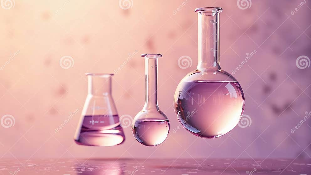 Pink Liquid in Glass Flasks Science Experiment Good Resolution Stock ...