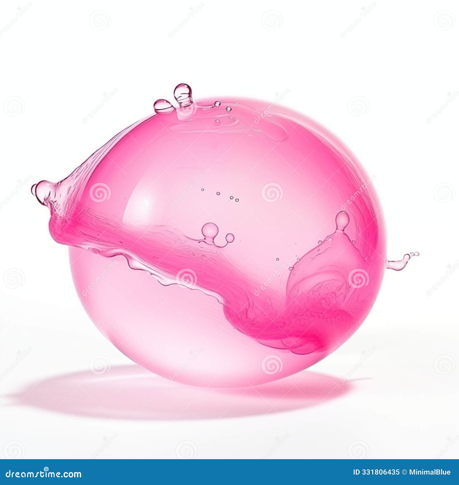 Pink Liquid Splash Inside a Transparent Bubble Isolated on White ...