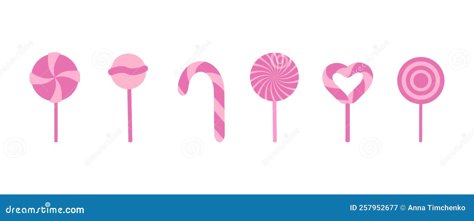 Pink Lollipops Collection. Candy on Stick with Twisted Design. Vector ...