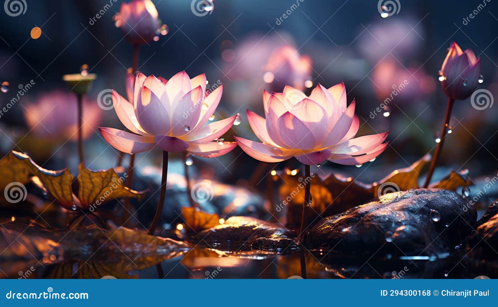 A Pink Lotus is in Full Bloom in Moonlit Light Stock Photo - Image of ...