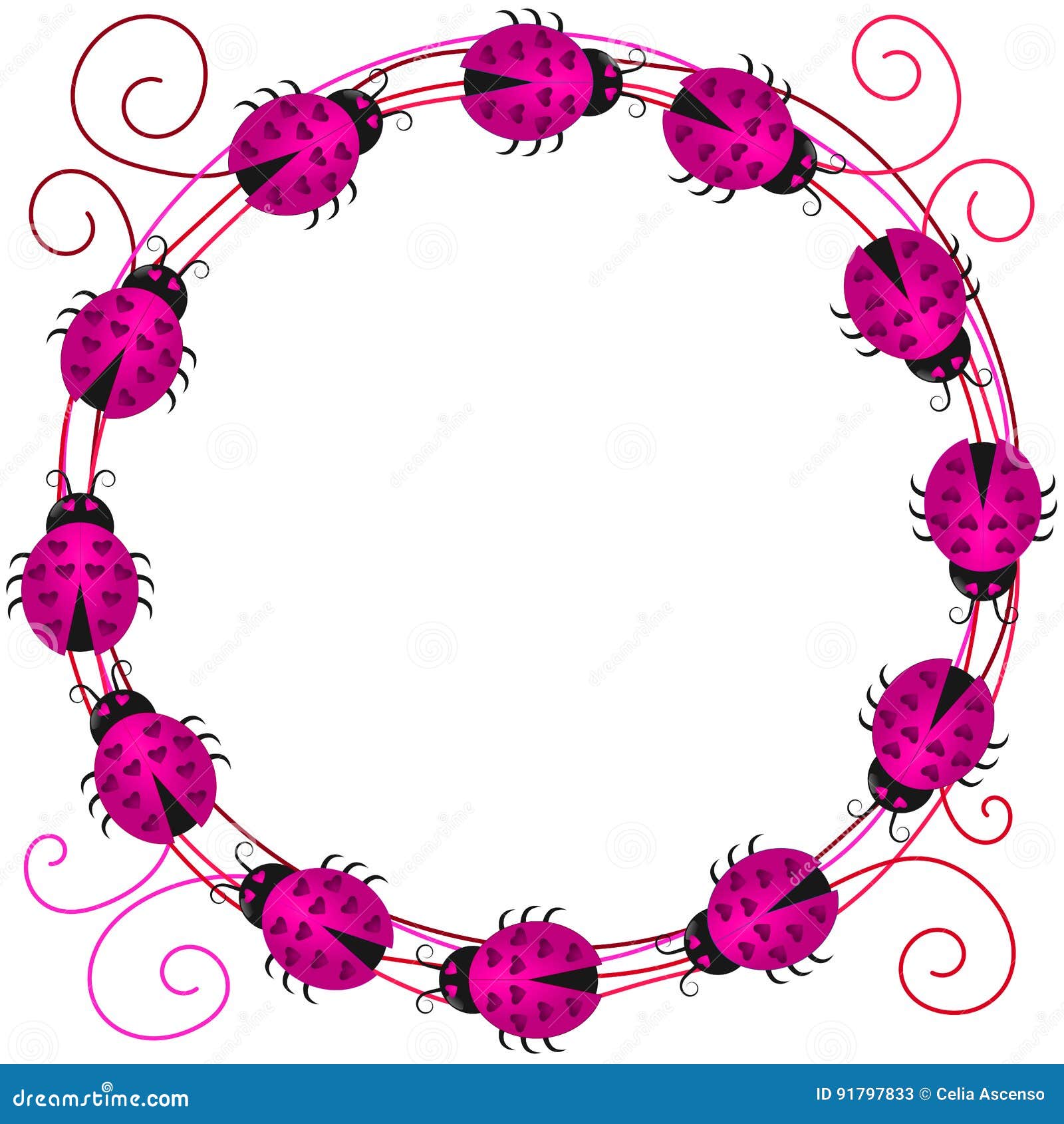 Pink Love Ladybugs Border Frame Stock Illustration - Illustration of ...