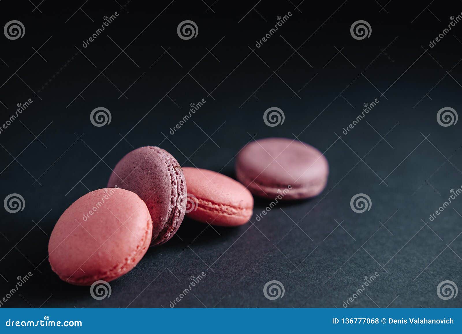 Pink Macaroons on Dark Background Stock Photo - Image of delicious ...