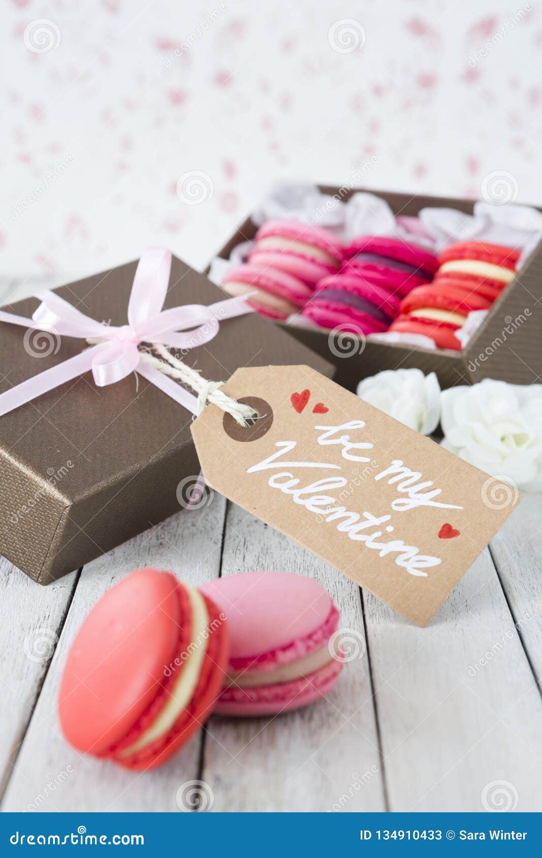 Pink Macarons in a Box for Valentine`s Day Stock Image - Image of gift ...