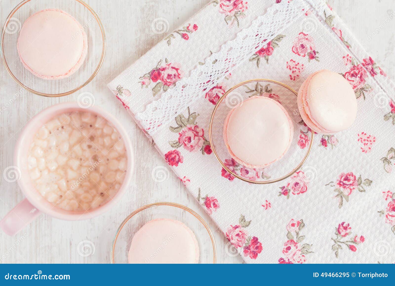 Pink Macaroons in Gift Box with Cup of Coffee Stock Image - Image of ...