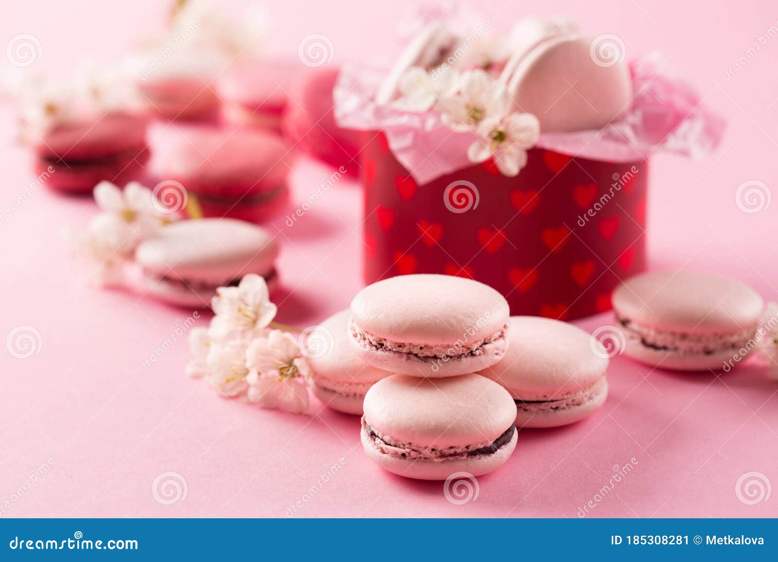 Pink Macaroons in Red Gift Box Stock Image - Image of confection, gift ...