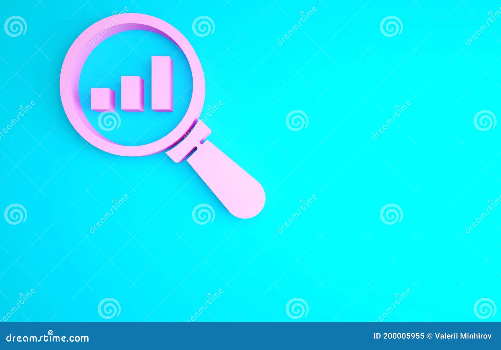 Pink Magnifying Glass and Data Analysis Icon Isolated on Blue ...