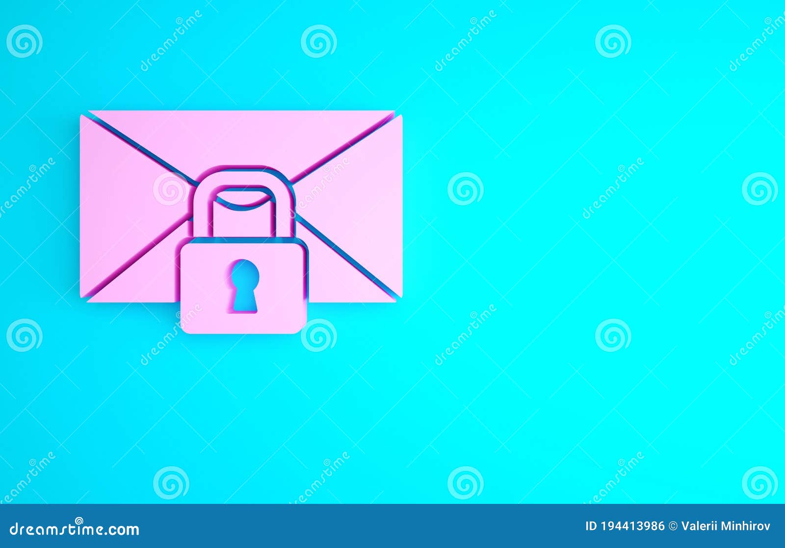Pink Mail Message Lock Password Icon Isolated on Blue Background ...