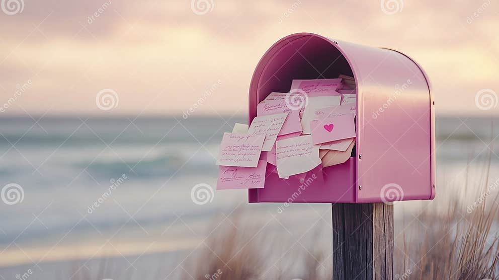 Pink Mailbox with Colorful Post-it Notes Attached To it in a Bright ...