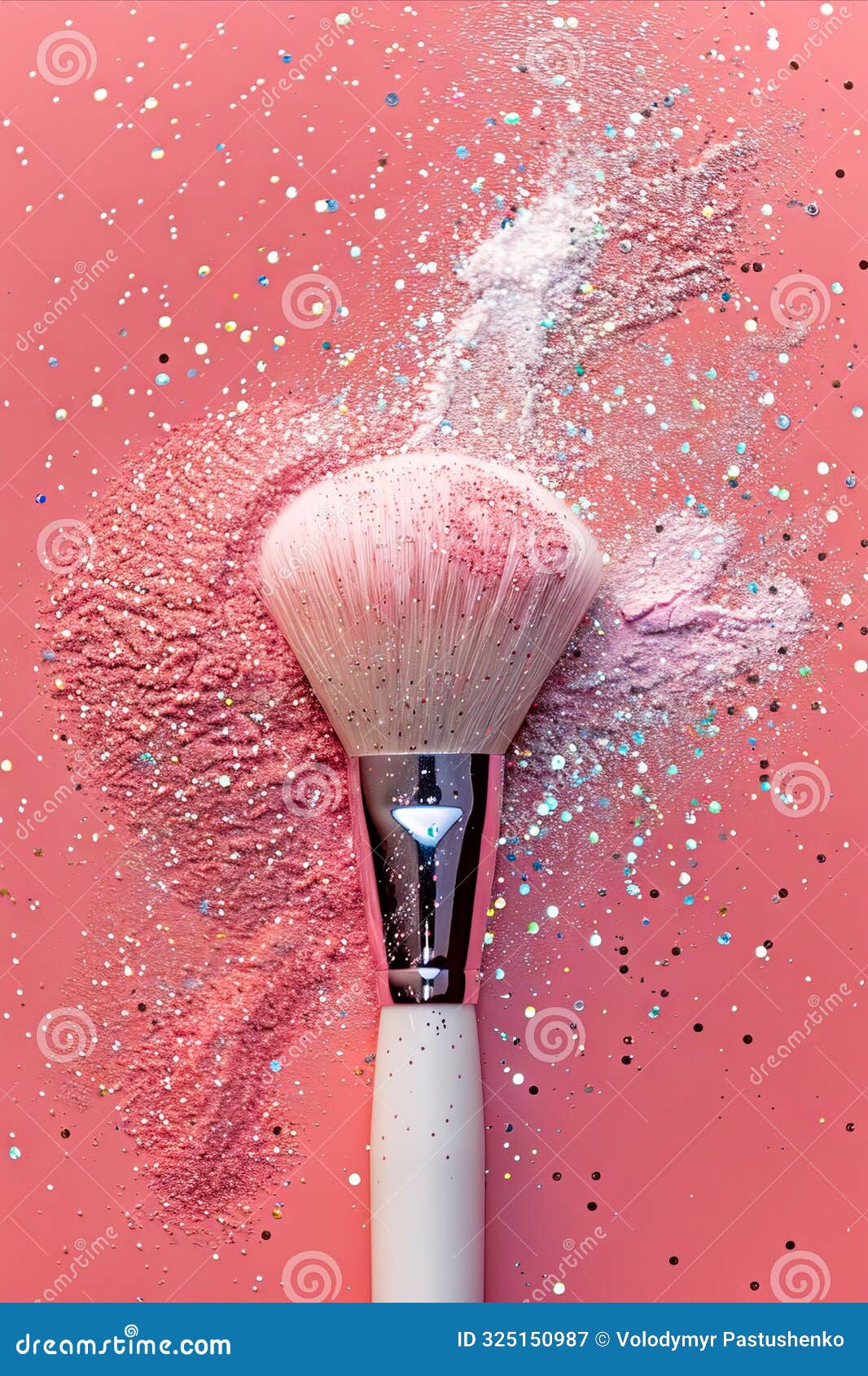 A Pink Makeup Brush with Glitter on a Background Stock Image - Image of ...