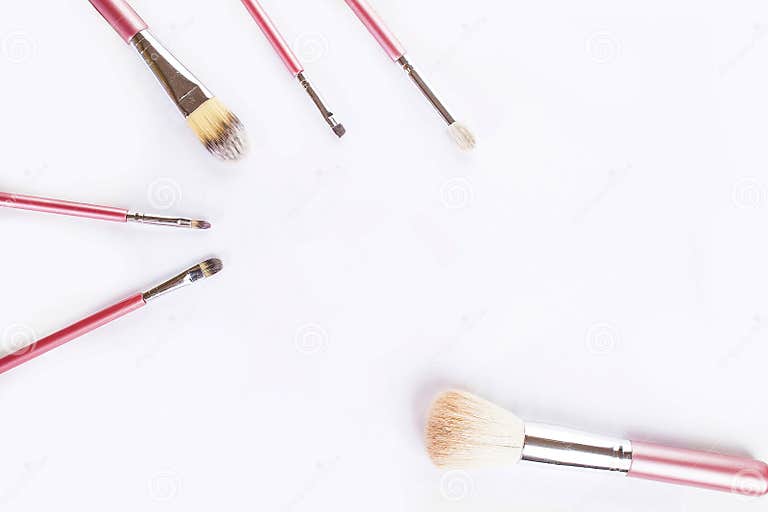 Pink Makeup Brushes Isolated on White Background Stock Photo - Image of ...