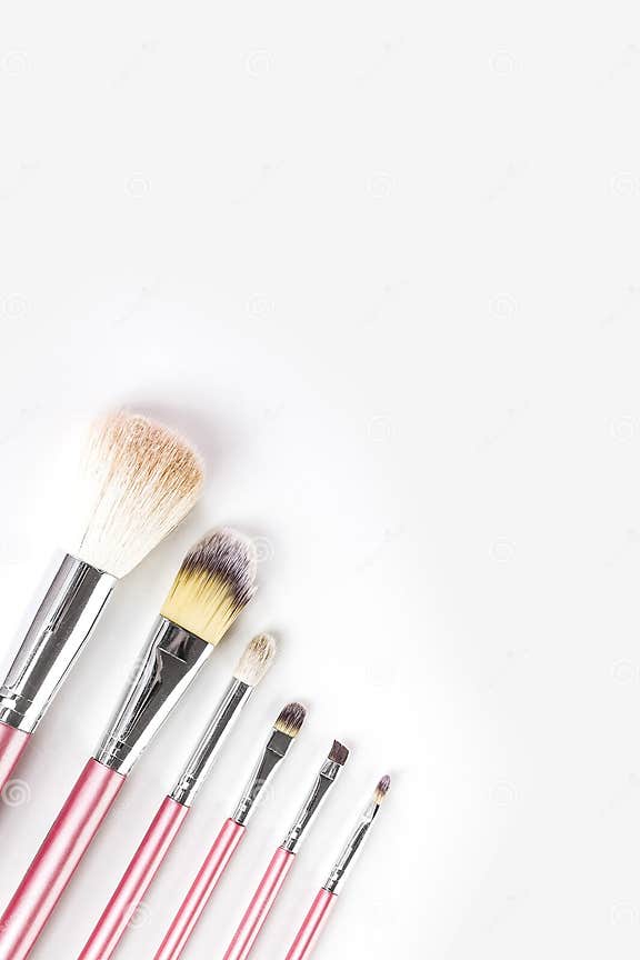 Pink Makeup Brushes Isolated on White Background Stock Photo - Image of ...