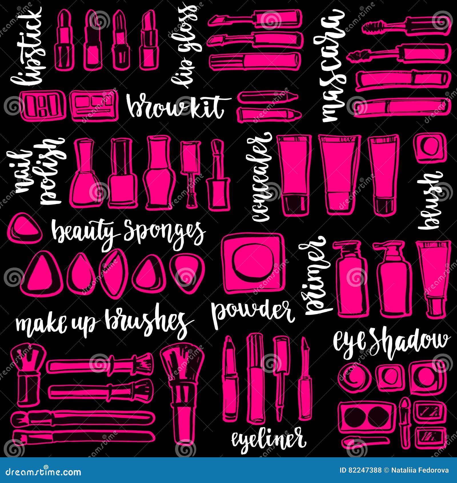 Pink Makeup Cosmetic Pattern with Lettering. Stock Vector ...