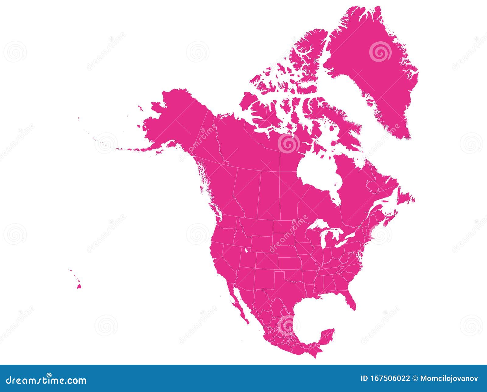 Pink map of North America stock vector. Illustration of country - 167506022
