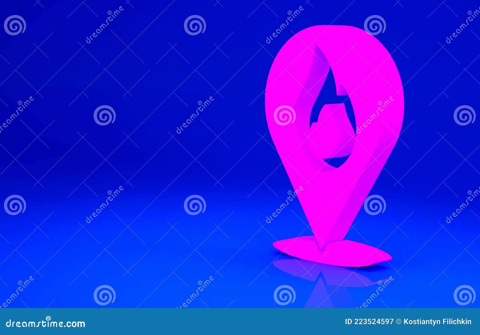 Pink Map Pointer with Fire Flame Icon Isolated on Blue Background. Fire ...